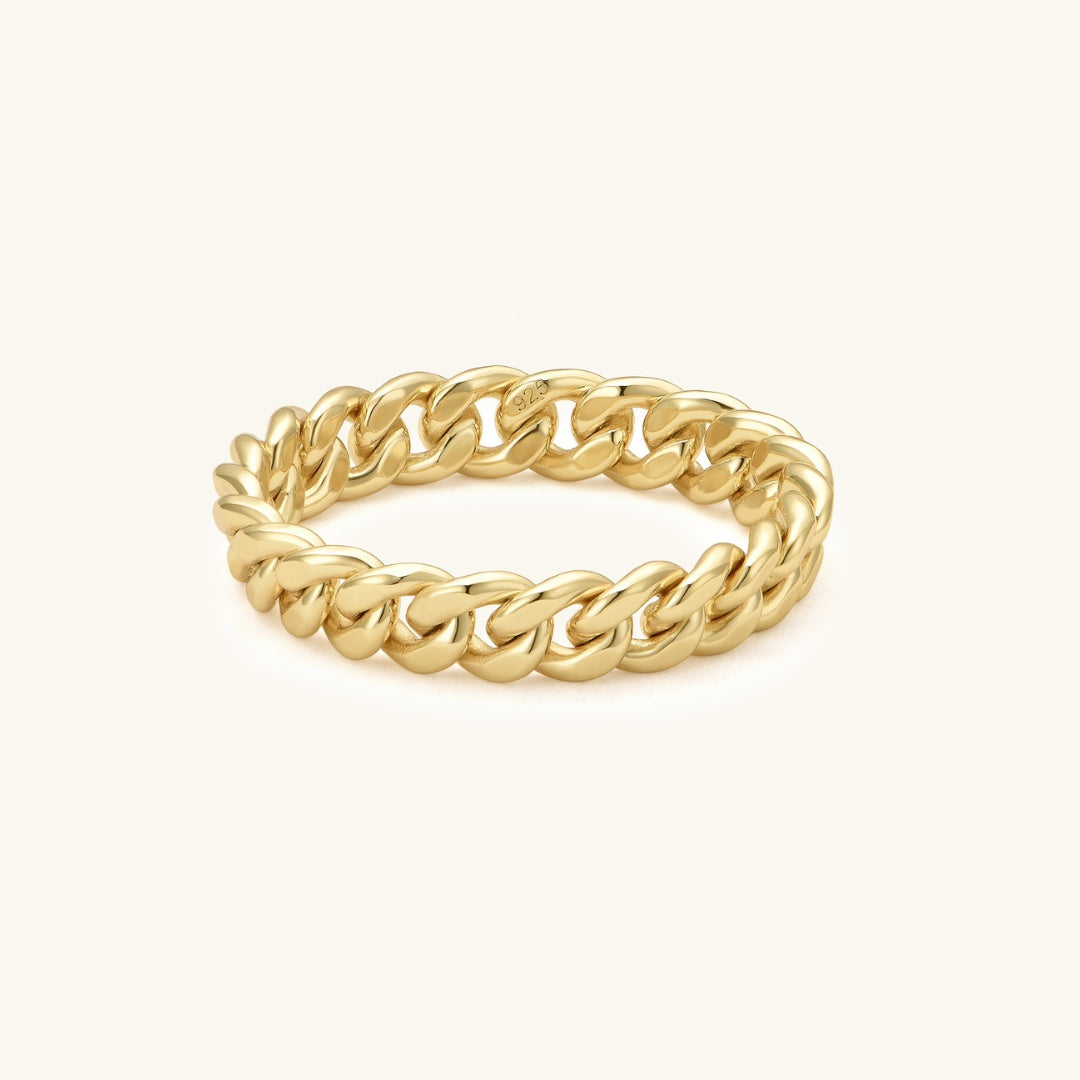 Large Curb Chain Ring – Heart Made of Gold